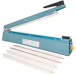 impulse sealer 16 inch heat sealer for plastic bags, metal iron shell plastic bag sealer heat seal, mylar bag sealer, manual poly bag hot seal sealing machine with 4 repair kit(2 cutting lines included)