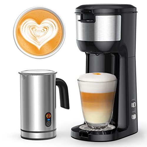 Boly Single Serve Coffee Maker with Milk Frother Combo, Small Coffee Machine for K Cups and Ground Coffee, Cappuccino Maker and Latte Machine