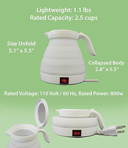 Roadfare Ultrathin Collapsible Kettle - Food Grade Silicone Travel Kettle - Foldable Mini Electric Tea Kettle