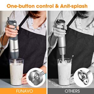 Immersion Hand Blender, FUNAVO 800W 5-in-1 Multi-Function 12 Speed 304 Stainless Steel Stick Blender with Two Mode Adjustable, 600ml Beaker, 500ml Chopping Bowl, Whisk, Milk Frother, BPA-Free