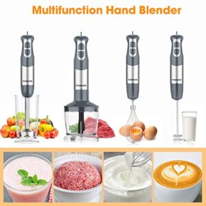 Immersion Hand Blender, FUNAVO 800W 5-in-1 Multi-Function 12 Speed 304 Stainless Steel Stick Blender with Two Mode Adjustable, 600ml Beaker, 500ml Chopping Bowl, Whisk, Milk Frother, BPA-Free