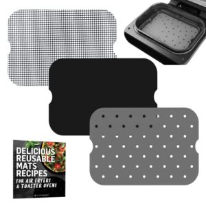 air fryer accessories for ninja foodi smart xl fg551 reusable liners with air fryer recipe book, heat resistant mat for ninja foodi, food safe, easy to clean and dishwasher safe by infraovens