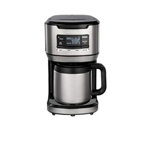 hamilton beach 12 cup programmable front-fill drip coffee maker with thermal carafe, auto shutoff, 3 brew options, black and stainless steel (46391)