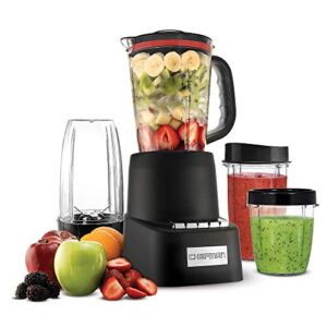 chefman countertop + travel dynamic blending system, 12-piece set, 3 programmed speeds & pulse, easy ice crushing for shakes & smoothies, dishwasher-safe 32-oz pitcher, 12-oz & 2 24-oz tumblers, black