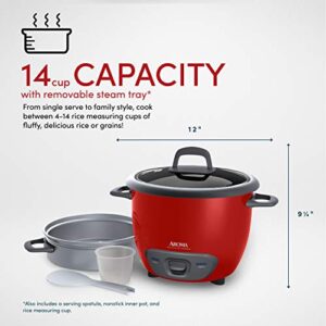 Aroma Housewares 14-Cup (Cooked) (7-Cup UNCOOKED) Pot Style Rice Cooker and Food Steamer (ARC-747-1NGR) , Red