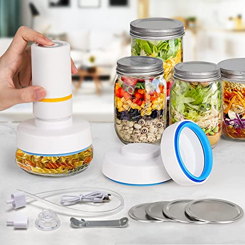 COOKEY Electric Mason Jar Vacuum Sealer, Food Vacuum Saver Can Sealer Pump Kit Compatible with FoodSaver Vacuum Sealer, Attachment Kit for Wide & Regular Mouth Mason Jars, with Electric Vacuum Pump and Lid Opener