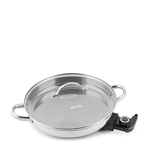 Aroma Housewares AFP-1600S Gourmet Series Stainless Steel Electric Skillet 11.8 inches