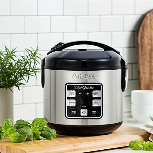 Aroma Housewares Select Stainless Digital Rice & Grain Multicooker, Rice Cooker 4 Cup uncooked, (ARC-914SBDS)