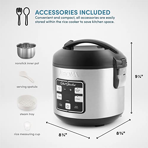 Aroma Housewares Select Stainless Digital Rice & Grain Multicooker, Rice Cooker 4 Cup uncooked, (ARC-914SBDS)