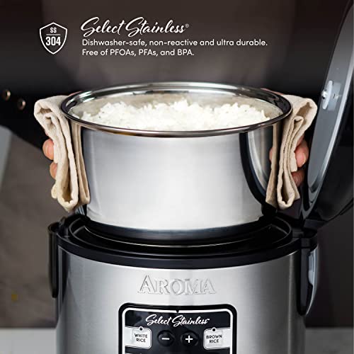 Aroma Housewares Select Stainless Digital Rice & Grain Multicooker, Rice Cooker 4 Cup uncooked, (ARC-914SBDS)