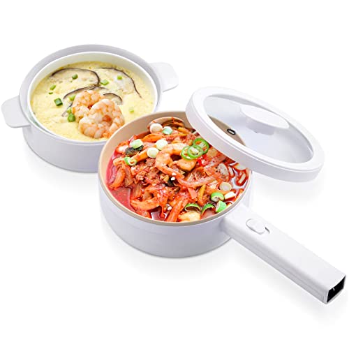 Ghjcvkp Electric Hot Pot, 1.5L Portable Non-Stick Pan for Steak, Egg, Fried Rice, Ramen, Oatmeal, Soup, Two Power Control and No Toxic Substances