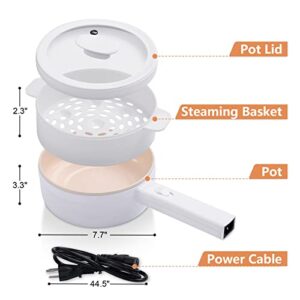 Ghjcvkp Electric Hot Pot, 1.5L Portable Non-Stick Pan for Steak, Egg, Fried Rice, Ramen, Oatmeal, Soup, Two Power Control and No Toxic Substances