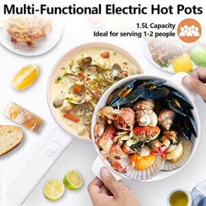 Ghjcvkp Electric Hot Pot, 1.5L Portable Non-Stick Pan for Steak, Egg, Fried Rice, Ramen, Oatmeal, Soup, Two Power Control and No Toxic Substances