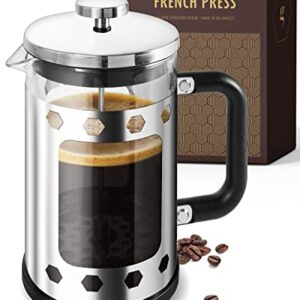 Gracie's Finest French Press Coffee Maker - Large 34 oz. Glass Coffee Pot Carafe with Stainless Steel Filter - French Press Coffee at Home or Office - Dishwasher Safe