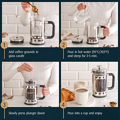 Gracie's Finest French Press Coffee Maker - Large 34 oz. Glass Coffee Pot Carafe with Stainless Steel Filter - French Press Coffee at Home or Office - Dishwasher Safe