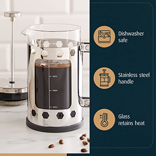 Gracie's Finest French Press Coffee Maker - Large 34 oz. Glass Coffee Pot Carafe with Stainless Steel Filter - French Press Coffee at Home or Office - Dishwasher Safe