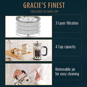 Gracie's Finest French Press Coffee Maker - Large 34 oz. Glass Coffee Pot Carafe with Stainless Steel Filter - French Press Coffee at Home or Office - Dishwasher Safe