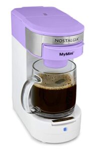 nostalgia mymini single coffee maker, brews k-cup & other pods, serves up to 14 ounces, tea, chocolate, hot cider, lattes, reusable filter basket included, lavender