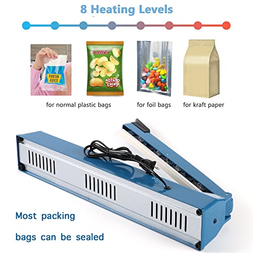 16 Inch Impulse Heat Sealer Manual Bags Sealer Sealing Machine Heating Closer for Plastic PE PP Mylar Poly Foil Bags Home Restaurant Food Storage with Extra Replace Element