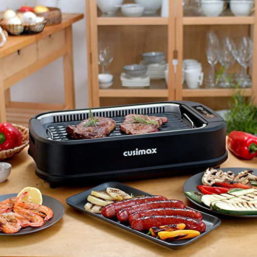 CUSIMAX Electric Smokeless Grill Indoor Grill Portable Korean BBQ Grill with Turbo Smoke Extractor Technology, Non-stick Removable Grill Plate, Dishwasher Safe, Black, Great for Party