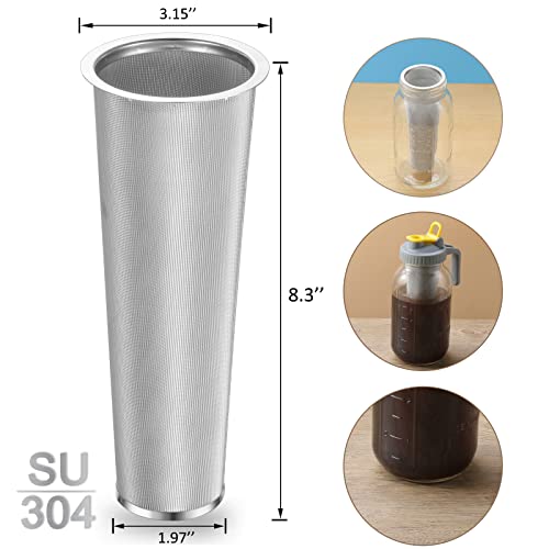 COKPAPA Coffee Strainer Stainless Steel Mesh Filter- 2 Quart (64 oz)- 2pcs Wide Mouth Flip Cap Lid with Handle for Ball Mason Jar, Suitable for Cold Brew, Lemonade, Iced Tea and Iced Coffee