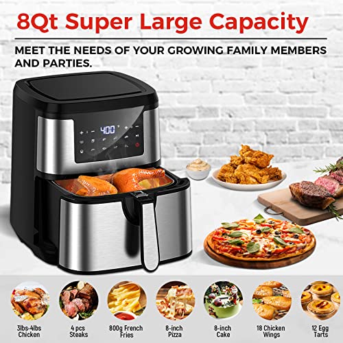 Airfryer XL Air Fryers Large Air Fryer 8QT Smart Digital Air Fryer with Basket Oilless Electric Cooker with LED Touchscreen 10 Presets Auto Shut Off