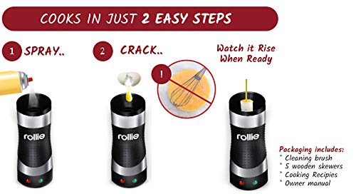 Rollie Egg cooker Automatic Electric Vertical (Stainless steel) / Egg sandwich,Egg rolls, Omelets, Scrambled eggs, Breakfast egg maker. Free cleaning brush + 25 recipes