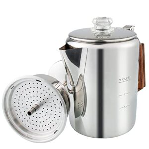 apoxcon coffee percolator, camping coffee pot 9 cups stainless steel coffee maker with clear top glass knob, percolator coffee pot for campfire or stovetop coffee making outdoor traveling fast brew