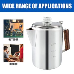 APOXCON Coffee Percolator, Camping Coffee Pot 9 Cups Stainless Steel Coffee Maker with Clear Top Glass Knob, Percolator Coffee Pot for Campfire or Stovetop Coffee Making Outdoor Traveling Fast Brew