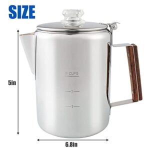 APOXCON Coffee Percolator, Camping Coffee Pot 9 Cups Stainless Steel Coffee Maker with Clear Top Glass Knob, Percolator Coffee Pot for Campfire or Stovetop Coffee Making Outdoor Traveling Fast Brew