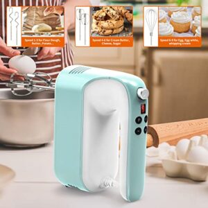 CBQ Hand Mixer Electric, 9 Speed 400W Handheld Mixer with Digital Display, Touch Button, Turbo, Snop-On Storage Case, 5 Stainless Steel Accessories, Mixer Electric Handheld for Cake, Cookie, Egg, Cream, Dough (Ice Blue + White)