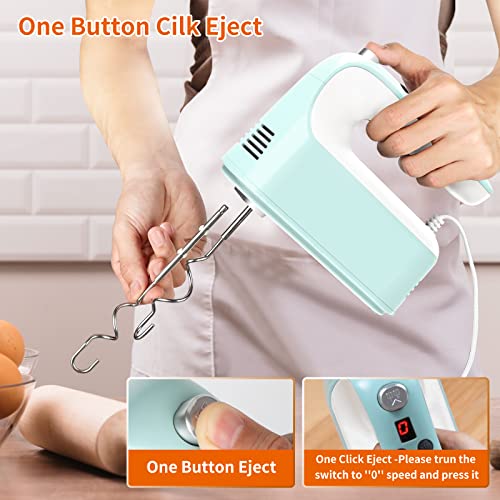 CBQ Hand Mixer Electric, 9 Speed 400W Handheld Mixer with Digital Display, Touch Button, Turbo, Snop-On Storage Case, 5 Stainless Steel Accessories, Mixer Electric Handheld for Cake, Cookie, Egg, Cream, Dough (Ice Blue + White)