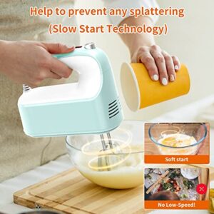 CBQ Hand Mixer Electric, 9 Speed 400W Handheld Mixer with Digital Display, Touch Button, Turbo, Snop-On Storage Case, 5 Stainless Steel Accessories, Mixer Electric Handheld for Cake, Cookie, Egg, Cream, Dough (Ice Blue + White)