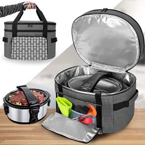 YARWO Slow Cooker Travel Bag with Bottom Board Compatible with Crock-Pot and Hamilton Beach 6-8 Quart Oval Slow Cooker, Double Layers Slow Cooker Carrier, Gray with Arrow (Bag Only, Patent Pending)