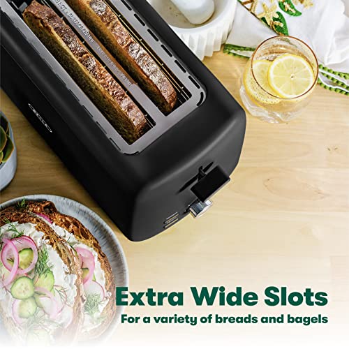 BELLA 4 Slice Toaster, Long Slot & Removable Crumb Tray - 7 Shading Options with Auto Shut Off, Cancel & Reheat Button - Toast Bread & Bagel, Black