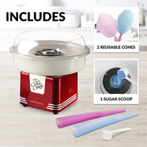 Nostalgia Retro Countertop Cotton Candy Maker, Vintage Candy Machine for Hard Candy & Flossing Sugar, Includes 2 Reusable Cones and Scoop, Retro Red