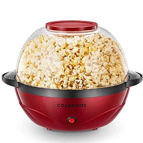 Popcorn Machine, 2 in 1 Popcorn Popper maker, 6 Quart/24 Cup, Nonstick Plate, 850W Electric Stirring with Quick-Heat Technology, Cool Touch Handles, Thicken Transparent Cover, Dishwasher Safe