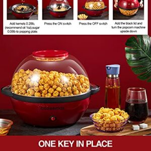 Popcorn Machine, 2 in 1 Popcorn Popper maker, 6 Quart/24 Cup, Nonstick Plate, 850W Electric Stirring with Quick-Heat Technology, Cool Touch Handles, Thicken Transparent Cover, Dishwasher Safe