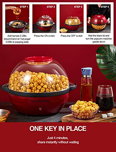 Popcorn Machine, 2 in 1 Popcorn Popper maker, 6 Quart/24 Cup, Nonstick Plate, 850W Electric Stirring with Quick-Heat Technology, Cool Touch Handles, Thicken Transparent Cover, Dishwasher Safe