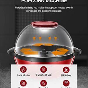 Popcorn Machine, 2 in 1 Popcorn Popper maker, 6 Quart/24 Cup, Nonstick Plate, 850W Electric Stirring with Quick-Heat Technology, Cool Touch Handles, Thicken Transparent Cover, Dishwasher Safe