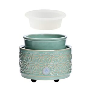 asawasa wax melt warmer with 1 pc silicone dish,3-in-1 ceramic wax melter burner for kitchen home spa yoga gift (cyan hexagon pattern)