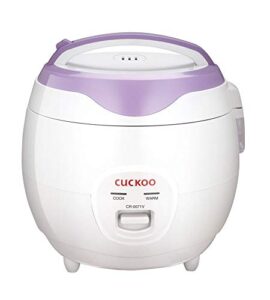 cuckoo cr-0671v 6 cup basic electric rice cooker and warmer, nonstick inner pot, white/purple