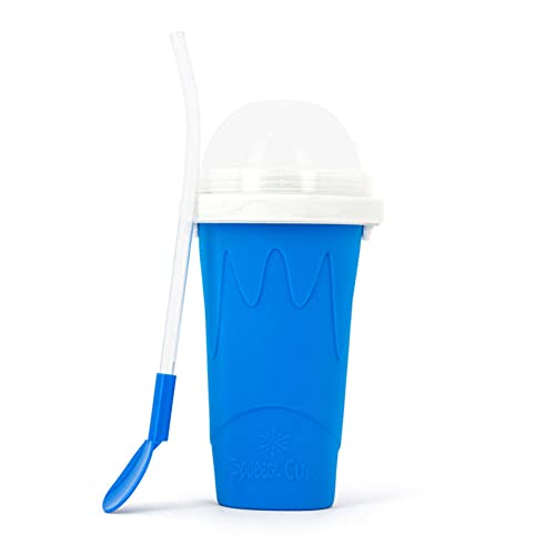 Slushy Maker Ice Cup Travel Portable Double Layer Silica Cup Children's Adult Slushy Ice Cup Pinch Cup Hot Summer Cooler Smoothie Silicon Cup Pinch into Ice (Blue)