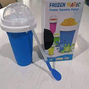 Slushy Maker Ice Cup Travel Portable Double Layer Silica Cup Children's Adult Slushy Ice Cup Pinch Cup Hot Summer Cooler Smoothie Silicon Cup Pinch into Ice (Blue)