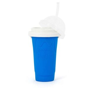 Slushy Maker Ice Cup Travel Portable Double Layer Silica Cup Children's Adult Slushy Ice Cup Pinch Cup Hot Summer Cooler Smoothie Silicon Cup Pinch into Ice (Blue)