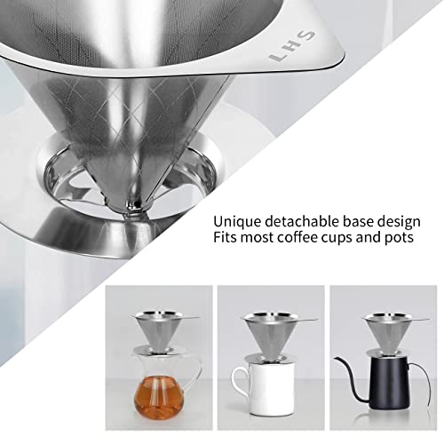 LHS Pour Over Coffee Dripper Reusable Slow Drip Paperless Coffee Filter,Stainless Steel Pour Over Coffee Maker Cone Coffee Dripper for 1-2 Cup,Argyle Pattern