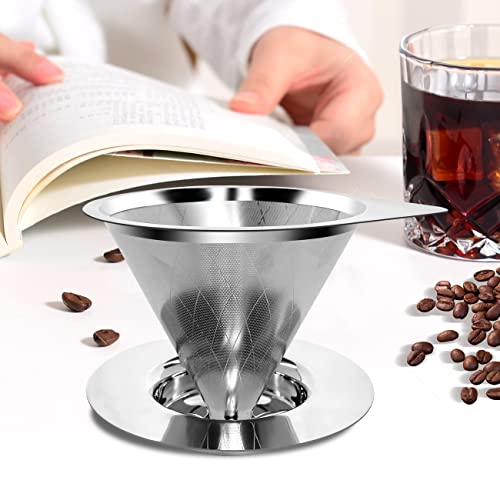 LHS Pour Over Coffee Dripper Reusable Slow Drip Paperless Coffee Filter,Stainless Steel Pour Over Coffee Maker Cone Coffee Dripper for 1-2 Cup,Argyle Pattern