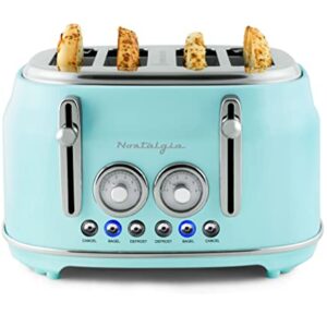 Nostalgia Classic 4-Slice Wide Slot Toaster, Retro Vintage Design With Six Toasting Settings & Removable Crumb Tray, Aqua