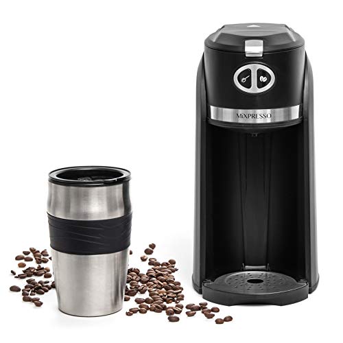 Mixpresso 2 in 1 Grind & Brew Automatic Personal Coffee Maker, Automatic Single Serve Coffee Maker with Grinder Built-In and 14oz Travel Mug, Auto Shut Off Function,Black Travel Coffee Maker