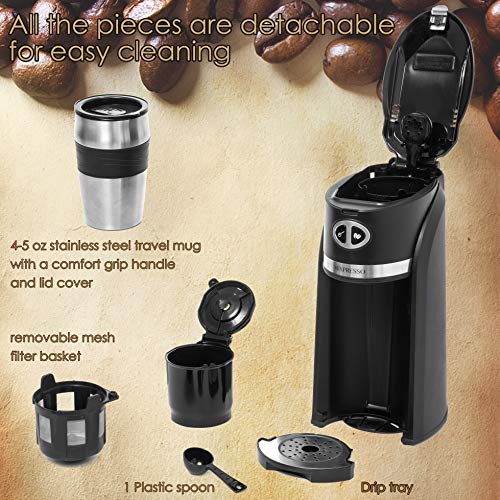 Mixpresso 2 in 1 Grind & Brew Automatic Personal Coffee Maker, Automatic Single Serve Coffee Maker with Grinder Built-In and 14oz Travel Mug, Auto Shut Off Function,Black Travel Coffee Maker